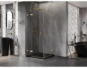 Mexen Lunar Duo, výklopný sprchový kout 100 x 100 cm, 8mm čiré sklo, zlatý matný profil, 834-100L-100P-55-00