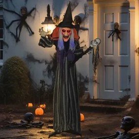Outsunny 160 cm Halloween dekorace Halloween čarodějnice s LED světly, zvuková funkce, nastavitelné paže, tělo