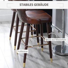 HOMCOM Barová židle sada 2 ks elegantní bistro židle s podnožkou a opěradlem, jídelní židle PU hnědá 52x53x101cm | Aosom.de