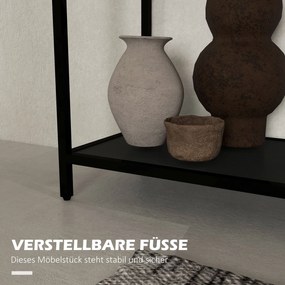HOMCOM Konzolový stolek se 2 policemi Předsíňový stolek se skleněnou deskou, botník, ocel, černý, 100x30x78 cm| Aosom