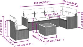 7dílná zahradní sedací souprava s poduškami černá polyratan 3258422