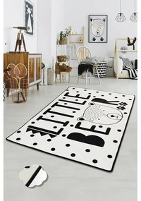 Černo-bílý dětský protiskluzový koberec Conceptum Hypnose Little Bear, 100 x 160 cm