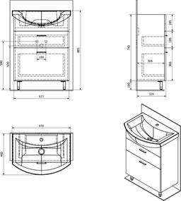 Aqualine Zoja 51061A umyvadlová skříňka 61,5 x 74 x 32 cm bílá