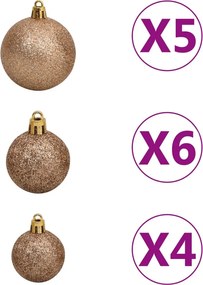 vidaXL 61dílná sada vánočních koulí se špicí a 150 LED bílá a šedá [330097] Barva: rose and gold