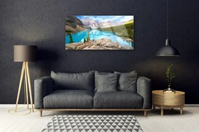 Obraz na skle Hory Jezero Příroda 100x50 cm
