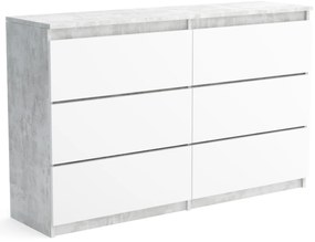 Velká komoda 6 zásuvek ARIE šíře 120cm Beton/Bílá