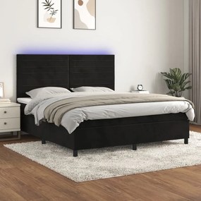 Box spring postel s matrací a LED černá 160x200 cm samet,  3136193