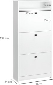 HOMCOM Botník s 3 sklápěcími přihrádkami (18 párů bot) a 1 úložnou policí z dřevotřísky, bílý, 60x24x132cm
