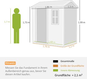 Outsunny Plastový Kůlna na Nástroje 2,1m² 186 x 130 x 199cm Zahradní Kůlna s Šikmou Střechou, Podlahou, Okénkem, Zámkem a Odolností proti Počasí pro …