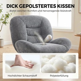 HOMCOM Otočné křeslo do obývacího pokoje, lounge křeslo se širokým sedadlem, integrovanou opěrkou rukou, vzhled chenillu, tmavě šedá