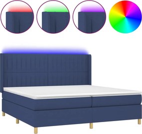 Box spring postel s matrací a LED modrá 200x200 cm textil 3139067