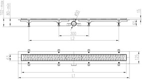 Chuděj Lineární plastový žlab 1050mm s nerezovým rámečkem a bočním odtokem d 50, medium lesk