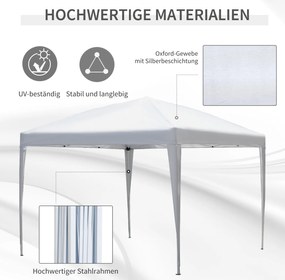 Skládací altán Outsunny 2,95x2,95 m s UV ochranou, skládací, ocel a tkanina Oxford, bílý, pro zahradní párty a akce | Aosom.de