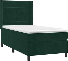 Box spring postel s matrací a LED tmavě zelená 80x200 cm samet 3139532