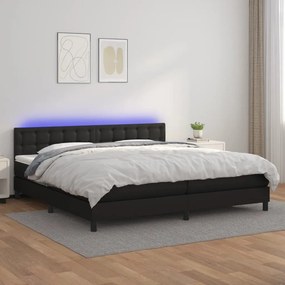 Box spring postel s matrací a LED černá 200x200 cm umělá kůže 3134243