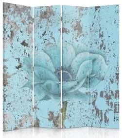 Ozdobný paraván Tyrkysový retro květ - 145x170 cm, čtyřdílný, obustranný paraván 360°