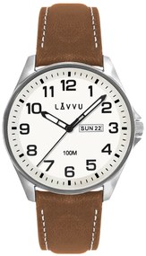 Ocelové pánské hodinky LAVVU BERGEN White / Top Grain Leather se svítícím číselníkem LWM0143