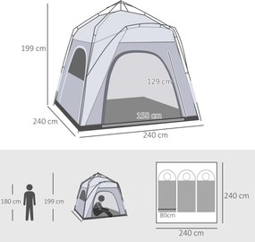 Vysouvací kopulovitý stan pro 3 osoby lehký, stabilní, vodotěsný, UV 50+, s okénkem na háček, podlážka