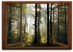 3D obraz dřevěné okno do lesa Velikost (šířka x výška): 150x100 cm