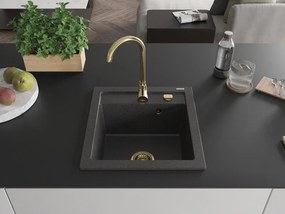 Mexen Vito, granitový dřez 520x490x210 mm, 1-komorový, černá skvrnitá se zlatým sifonem, 6503521000-76-G