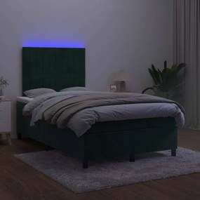 Box spring postel s matrací a LED tmavě zelená 120x190 cm samet 3270326