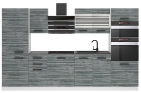 Kuchyňská linka Belini Premium Full Version 300 cm šedý antracit Glamour Wood s pracovní deskou MILA