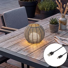 Venkovní stolní lampa tmavě šedá 25 cm vč. LED dobíjecí s USB-C IP44 - Oli