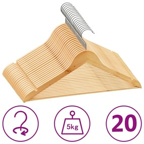 20 ks šatních ramínek protiskluzové tvrdé dřevo - Default Title