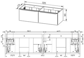 EBS Nevio Skříňka a umyvadlo 121 cm, 2 zásuvky, bílá lesklá S_NEVIOZ121B