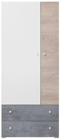 Šatní skříň Omega - bílá/dub/beton
