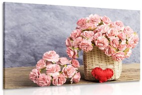 Obraz kytička růžových karafiátů v košíku Varianta: 90x60