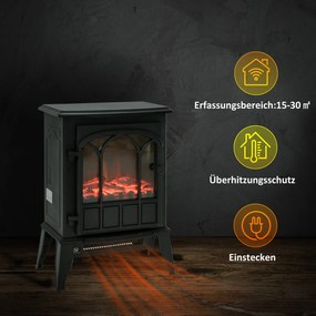 HOMCOM 2000W elektrický krb s LED efektem plamene, tichý, elektrická kamna s ochranou proti kovovému ohřevu