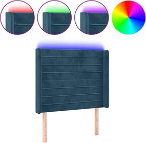 Čelo postele s LED tmavě modré 93 x 16 x 118/128 cm samet 3124228