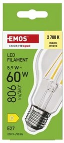 Emos lighting LED žárovka Filament A60 / E27 / 5,9 W (60 W) / 806 lm / teplá bílá 1525743204