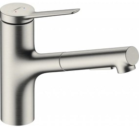 Hansgrohe Zesis M33 - Páková kuchyňská baterie 150, vytahovací sprška, 2jet, sBox, vzhled nerezu 74821800