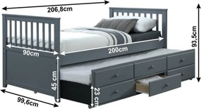 Postel s přistýlkou, 90x200, šedá, AUSTIN NEW Kondela 0000240364