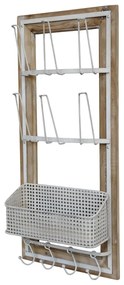 Krémová antik dřevěno-kovová nástěnná polička s háčky Old Shelf - 40*15*90 cm