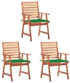 Zahradní jídelní židle s poduškami 3 ks masivní akáciové dřevo,  3064352