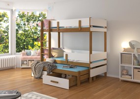 ADRK Furniture Třípatrová postel pro tři osoby ETAPO 200x90 CH-Eta-OAK+W-208-E1105