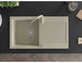 Mexen Leo, 1-komorový granitový dřez s odkapávačem 90x50 cm a kuchyňskou baterií Telma, béžová, 6501-69-670200-69