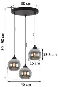 Závěsné svítidlo Costa, 3x grafitové skleněné stínítko, b, o