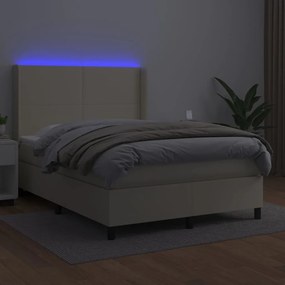 Box spring postel s matrací a LED krémová 140x190 cm umělá kůže 3139261