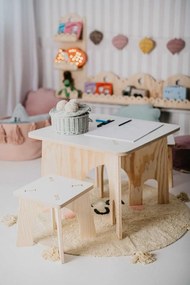 Myminihome Dětský stůl RONDO + stolička bez opěrátka Zvolte barvu: Béžová, Zvolte variantu: S jednou židlí