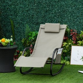 Ergonomické houpací křeslo Outsunny - odnímatelný polštářek, opěrky na ruce, úložný pocket - světle šedý kovový epoxidový textilene