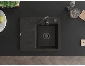 Mexen Ben, 1-komorový granitový dřez 600x500x190 mm, pravý + černý sifon, černá-zlatá metalíza, 6523605000-75-B