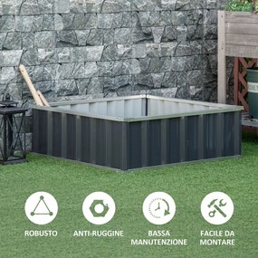 Zvýšený ocelový záhon Outsunny s otevřeným dnem, bez nářadí, držák na rostliny pro zeleninu, bylinky a květiny, 90x90x30 cm, tmavě šedý