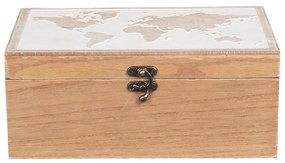 Hnědý dřevěný box s mapou světa na víku - 24*16*10 cm