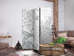 Pokojová zástěna Sketch - Outline of Flowers in Shades of Gray on a White Background [Room Dividers]