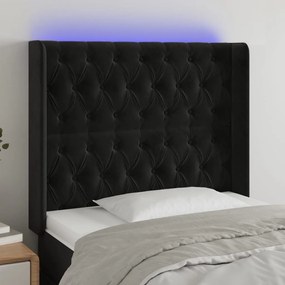 Čelo postele s LED černé 93 x 16 x 118/128 cm samet
