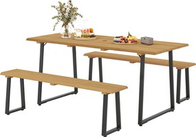 Outsunny Sedací souprava 3dílná dřevěná jídelní souprava pro 6 osob jídelní stůl se 2 lavicemi otvor na deštník dřevěný stůl 178 x 76 x 77 cm přírodn…